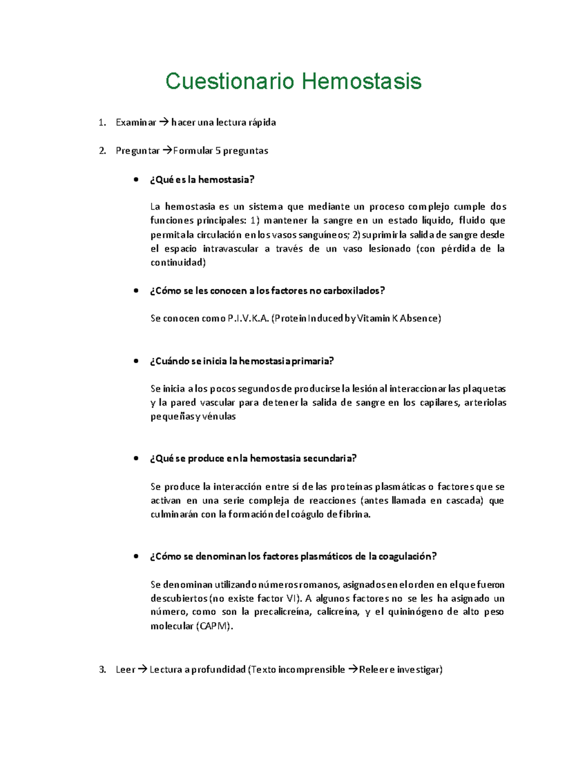 Cuestionario Hemostasis - Cuestionario Hemostasis Examinar → hacer una ...