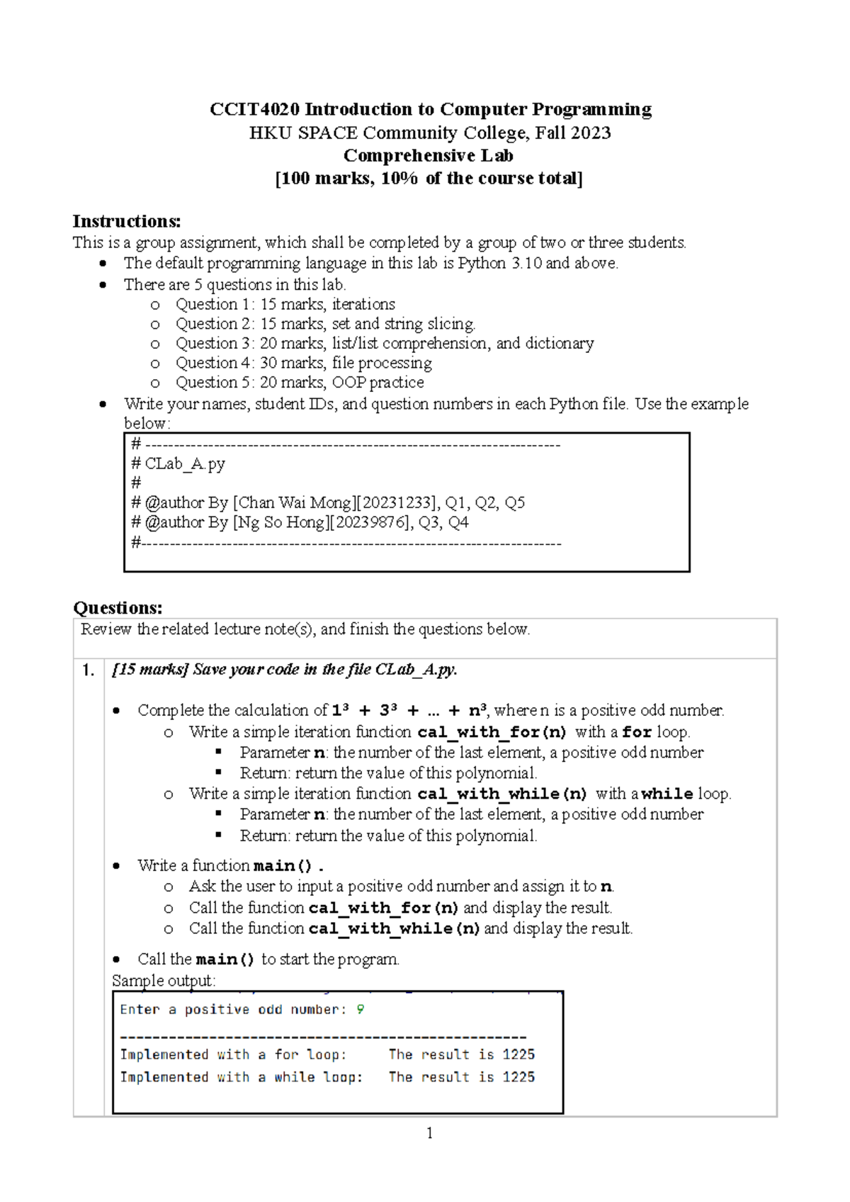 Icp Lab12 CL07 - CCIT4020 Introduction to Computer Programming HKU SPACE Community College, Fall ...
