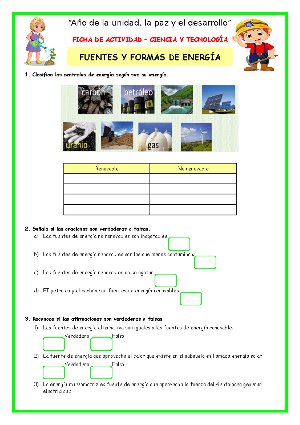 Ficha-MART-CYT- Fuentes Y Formas DE Energía - “Año de la unidad, la paz ...