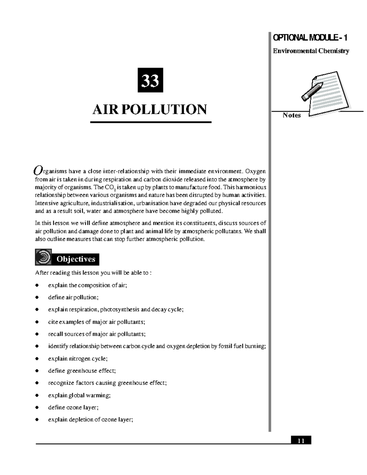 L33 - Physics - Air Pollution OPTIONAL MODULE - 1 Notes Environmental ...
