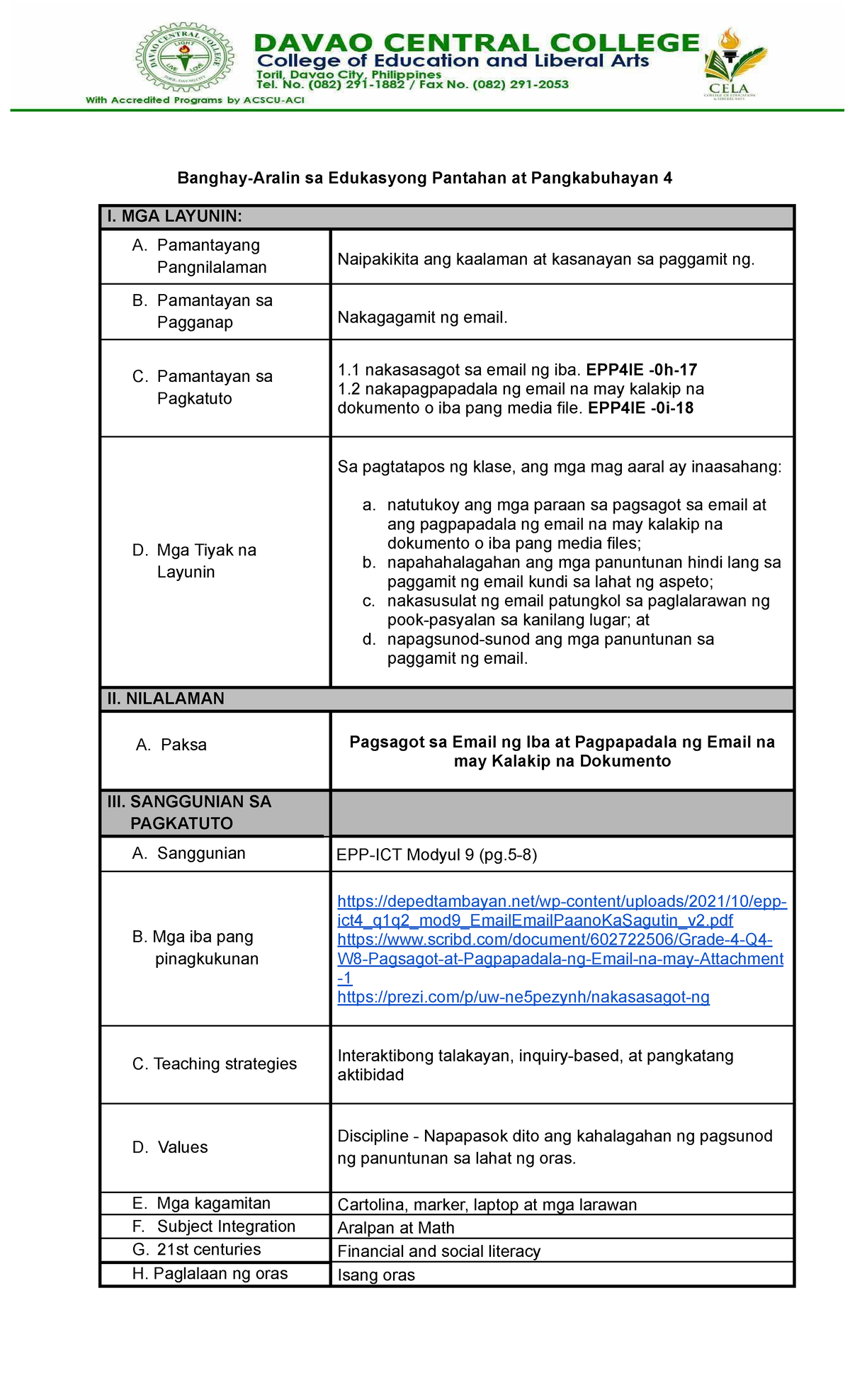 lesson plan in epp - Banghay-Aralin sa Edukasyong Pantahan at ...