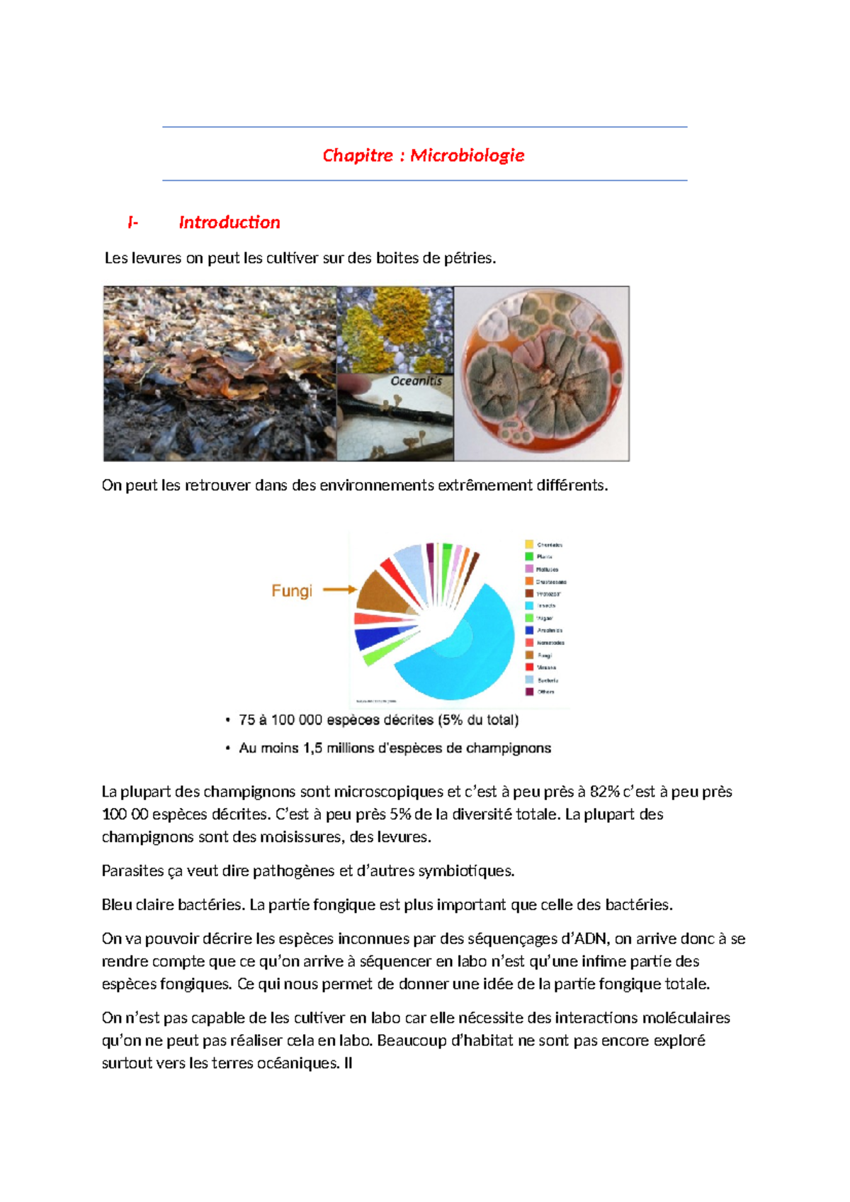 Chap 1 microbiologie - Chapitre : Microbiologie I- Introduction Les ...
