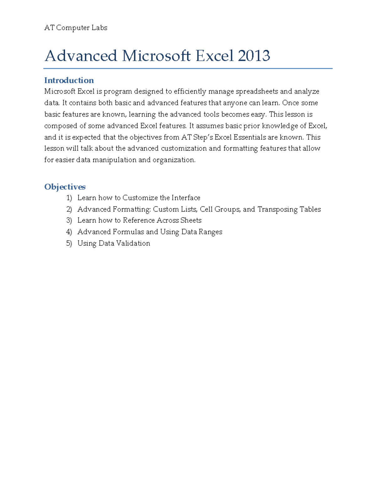 Advanced Microsoft Excel 2013 It Contains Both Basic And Advanced Features That Anyone Can