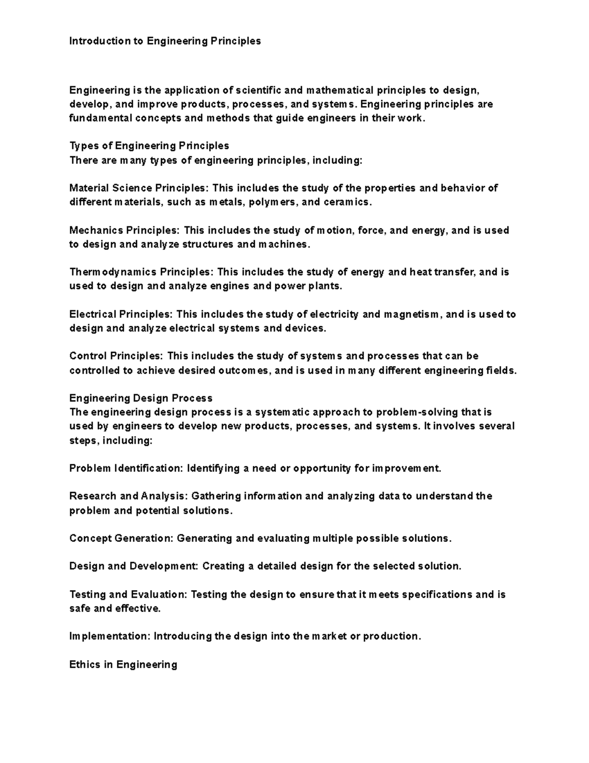 Introduction to Engineering Principles - Introduction to Engineering ...