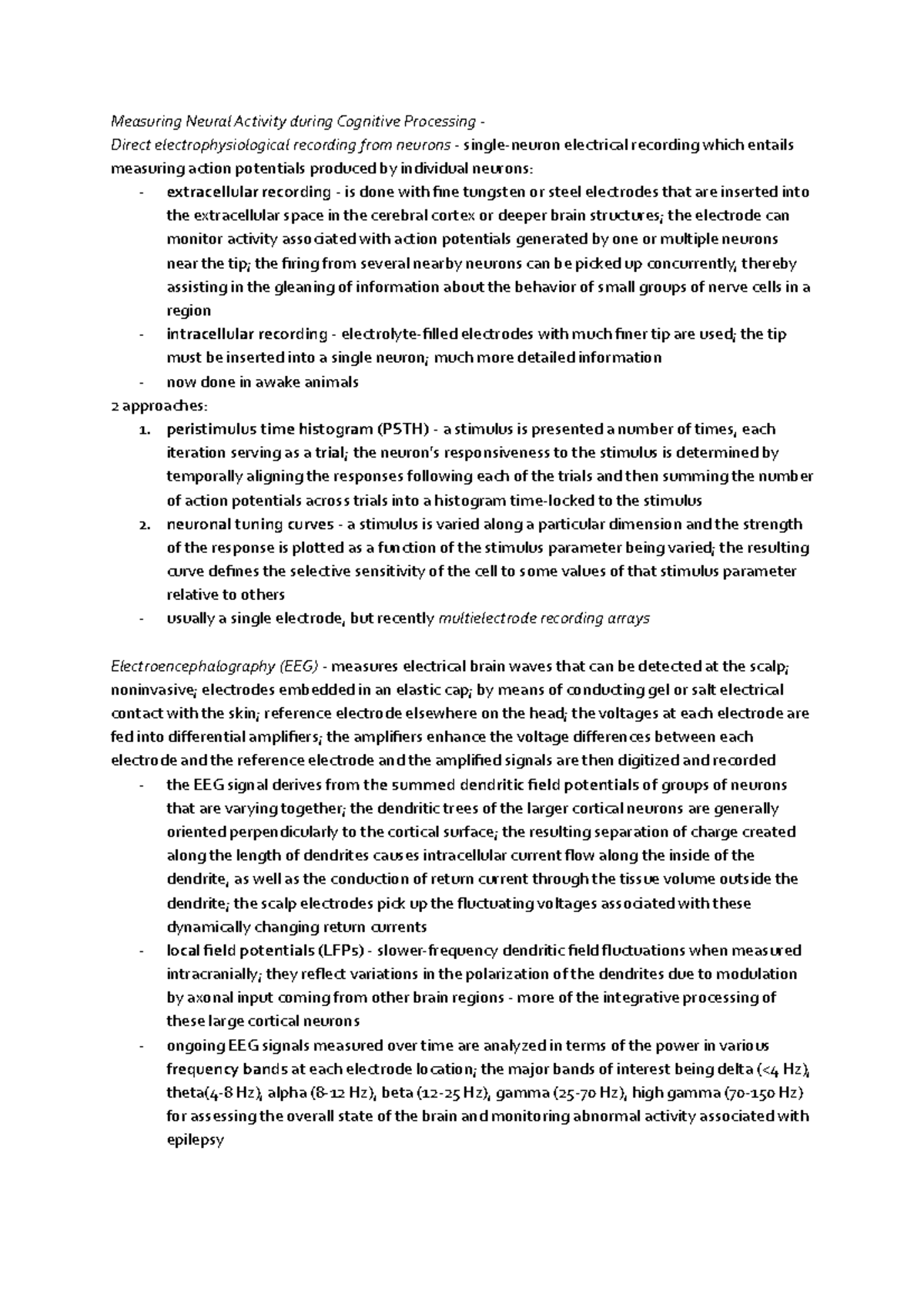 Measuring Neural Activity during Cognitive Processing - peristimulus ...