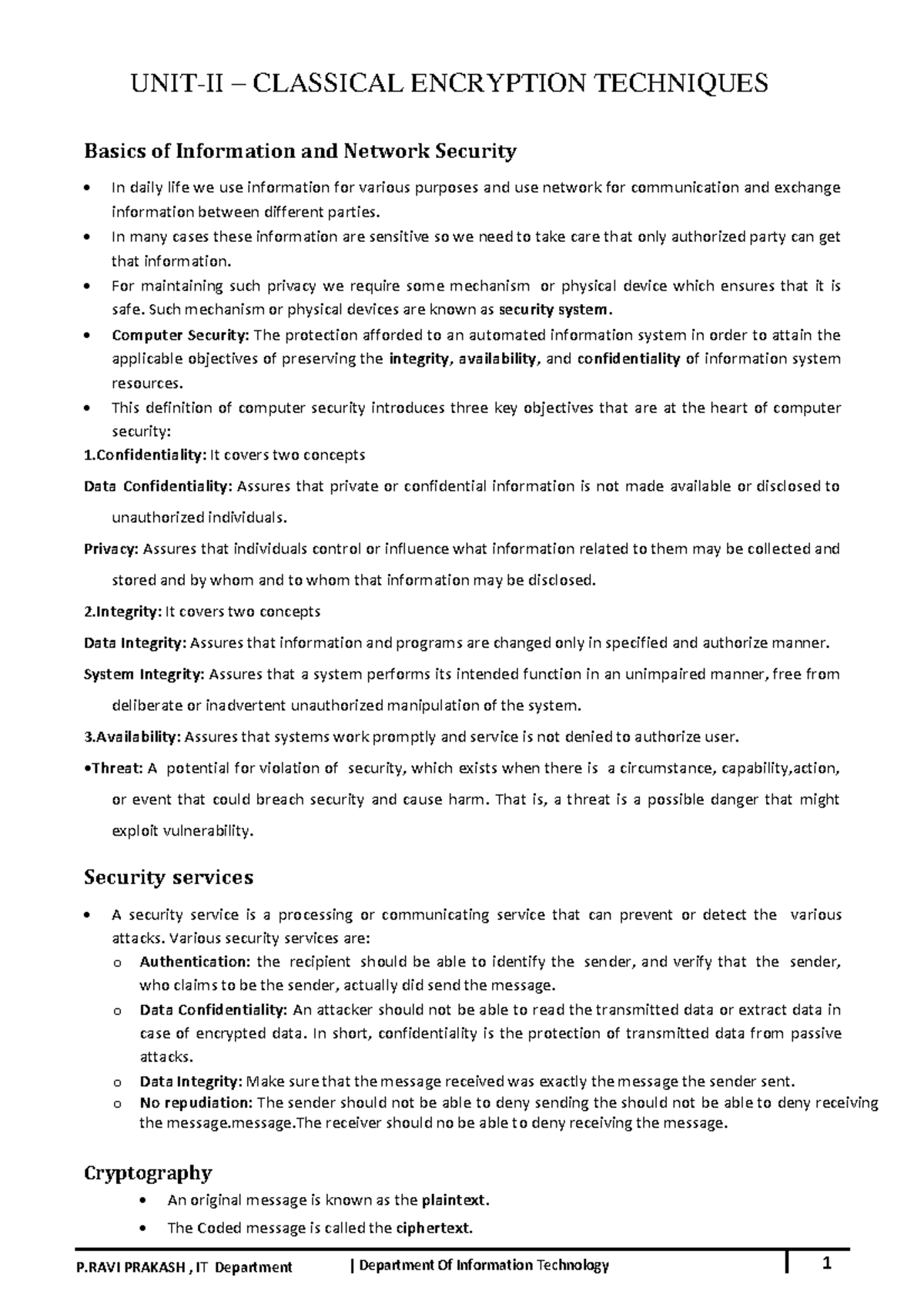 Classical Encryption Techniques - Basics of Information and Network ...