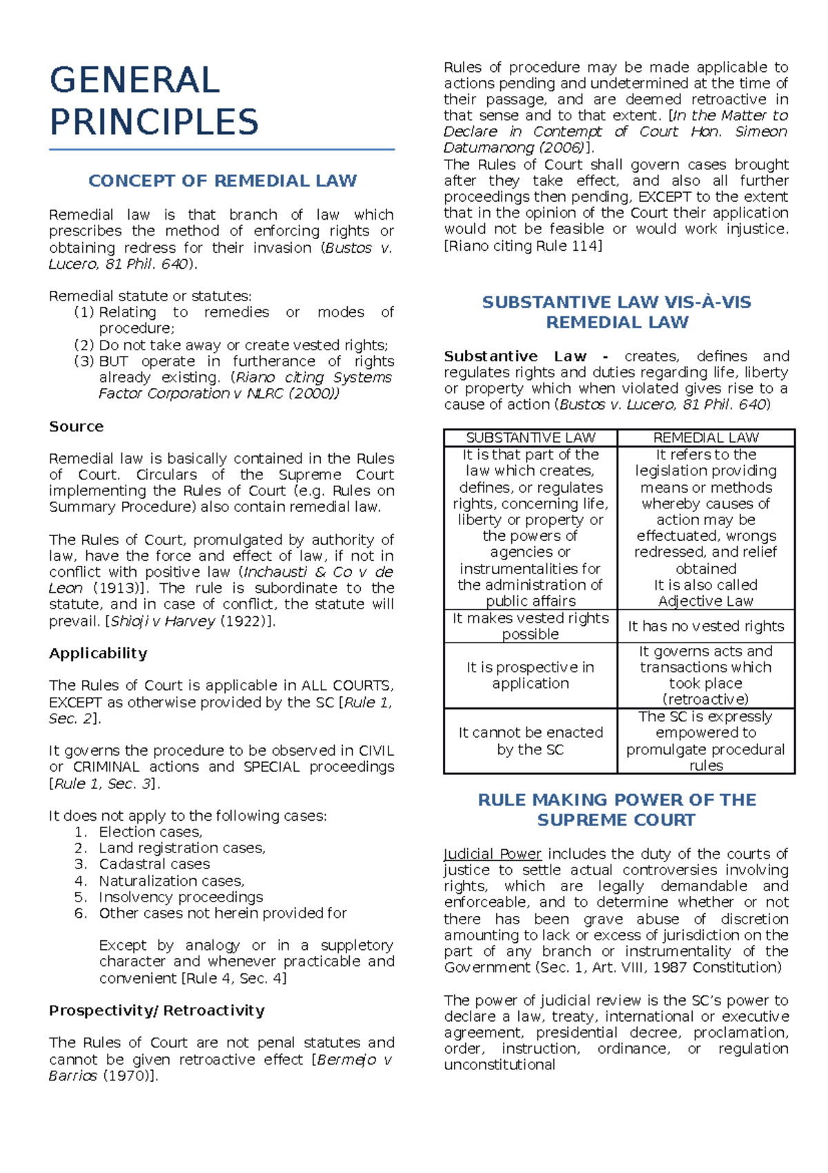 Civpro Reviewer - GENERAL PRINCIPLES CONCEPT OF REMEDIAL LAW Remedial ...