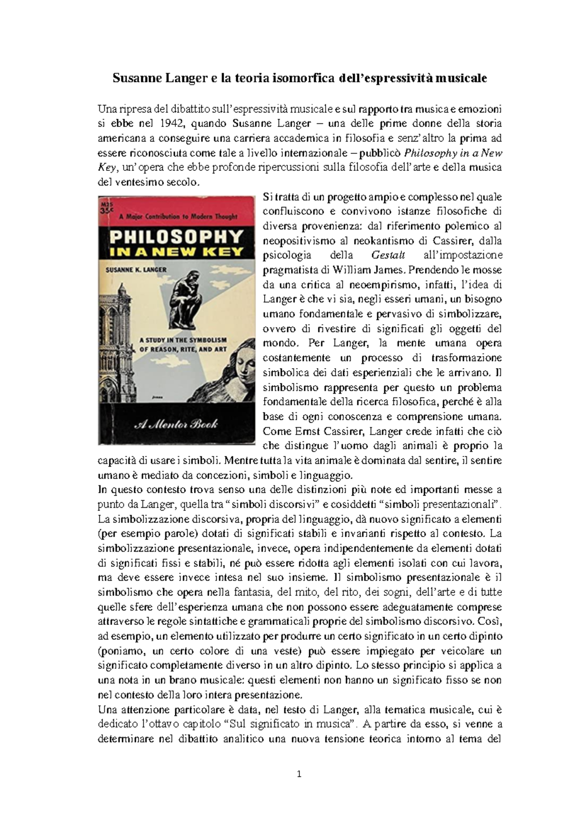 Susanne Langer e la teoria isomorfica dell'espressività musicale - Si ...