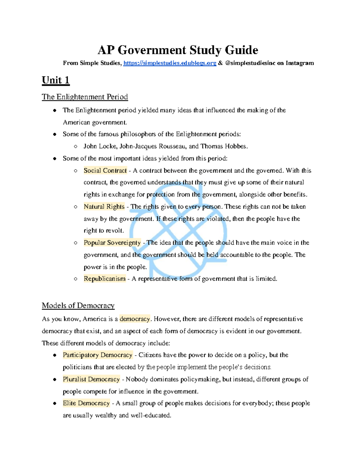 SS AP US Gov - study guide - AP Government Study Guide From Simple ...