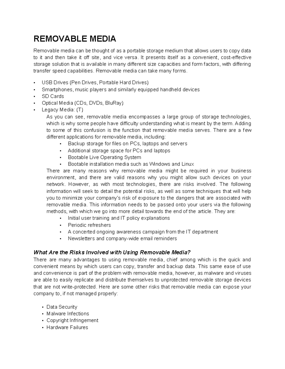 DSA102 L3 Removable Media - REMOVABLE MEDIA Removable media can be ...