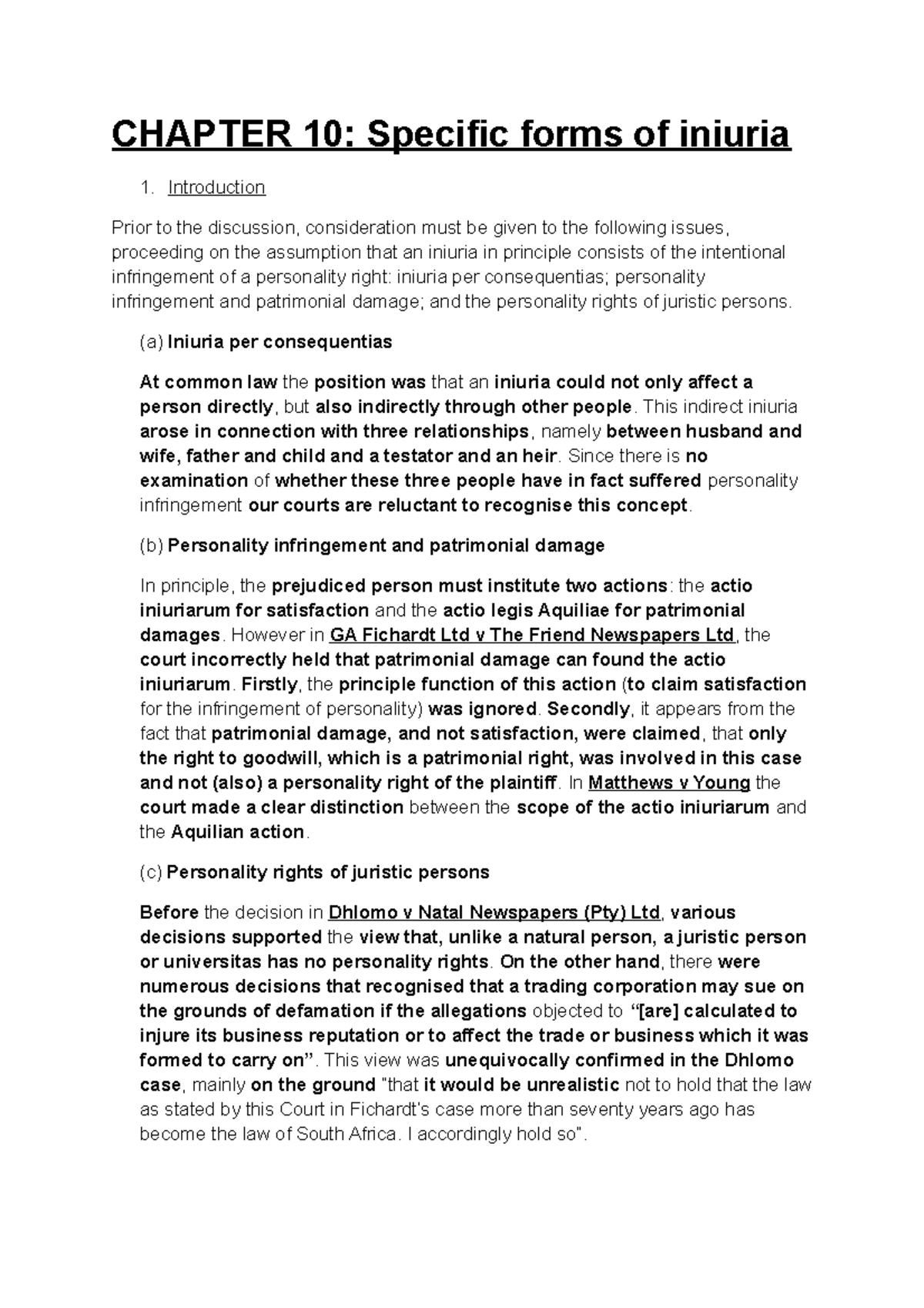 Study module 10(part 1) - CHAPTER 10: Specific forms of iniuria ...