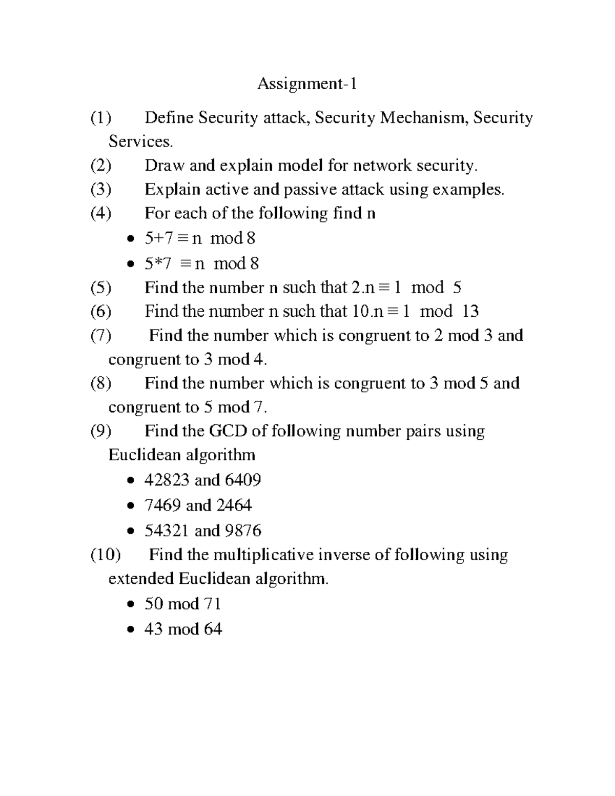 Assignment-1 - (2) Draw and explain model for network security. (3 ...