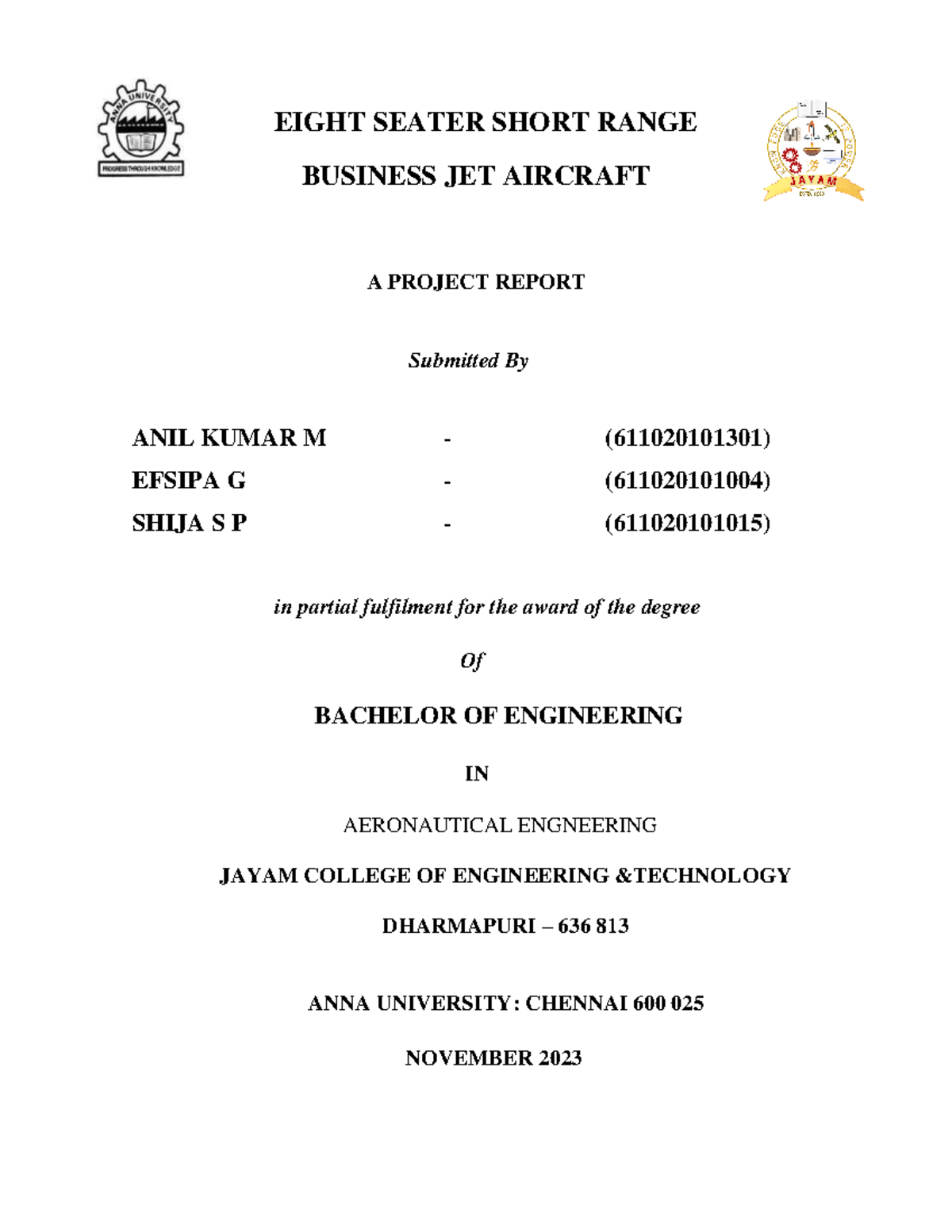 Aircraft Design Project Report - EIGHT SEATER SHORT RANGE BUSINESS JET ...