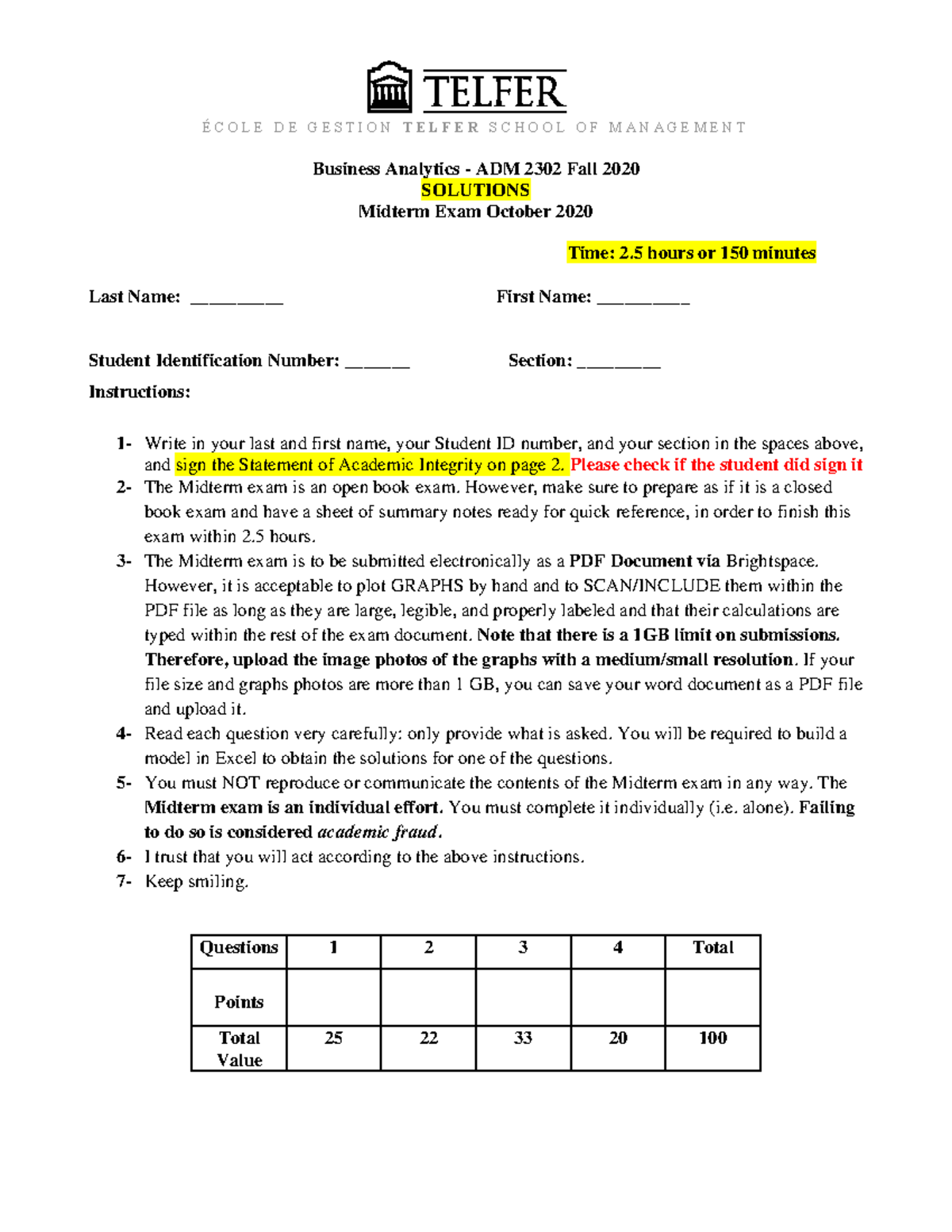 2. Sample Online Midterm Solutions - É C O L E D E G E S T I O N T E L F E R S C H O O L O F M A ...