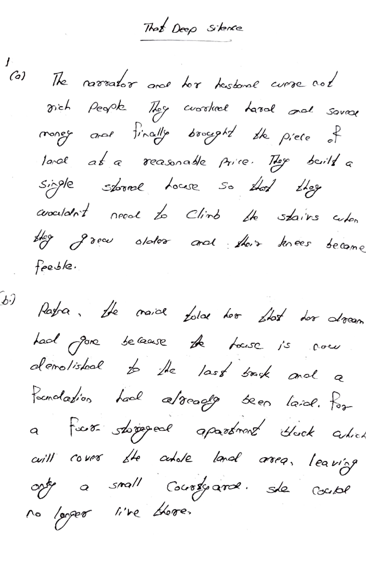 That Deep silence - B.A English Language and Literature - Studocu