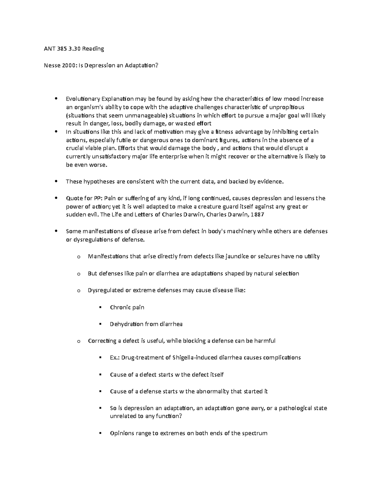 ANT 385 3.30 Reading - Lecture notes 11 - ANT 385 3 Reading Nesse 2000 ...