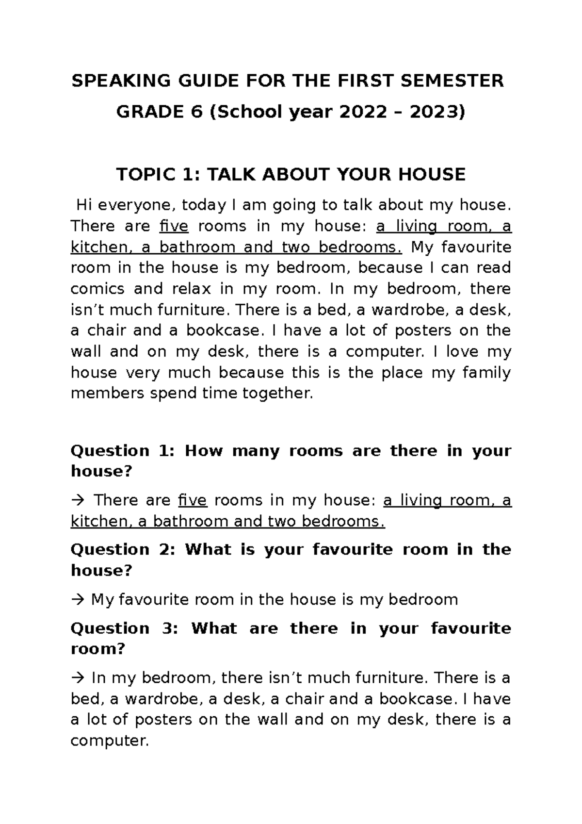 Speaking Grade 6 - Please give as much additional information as ...