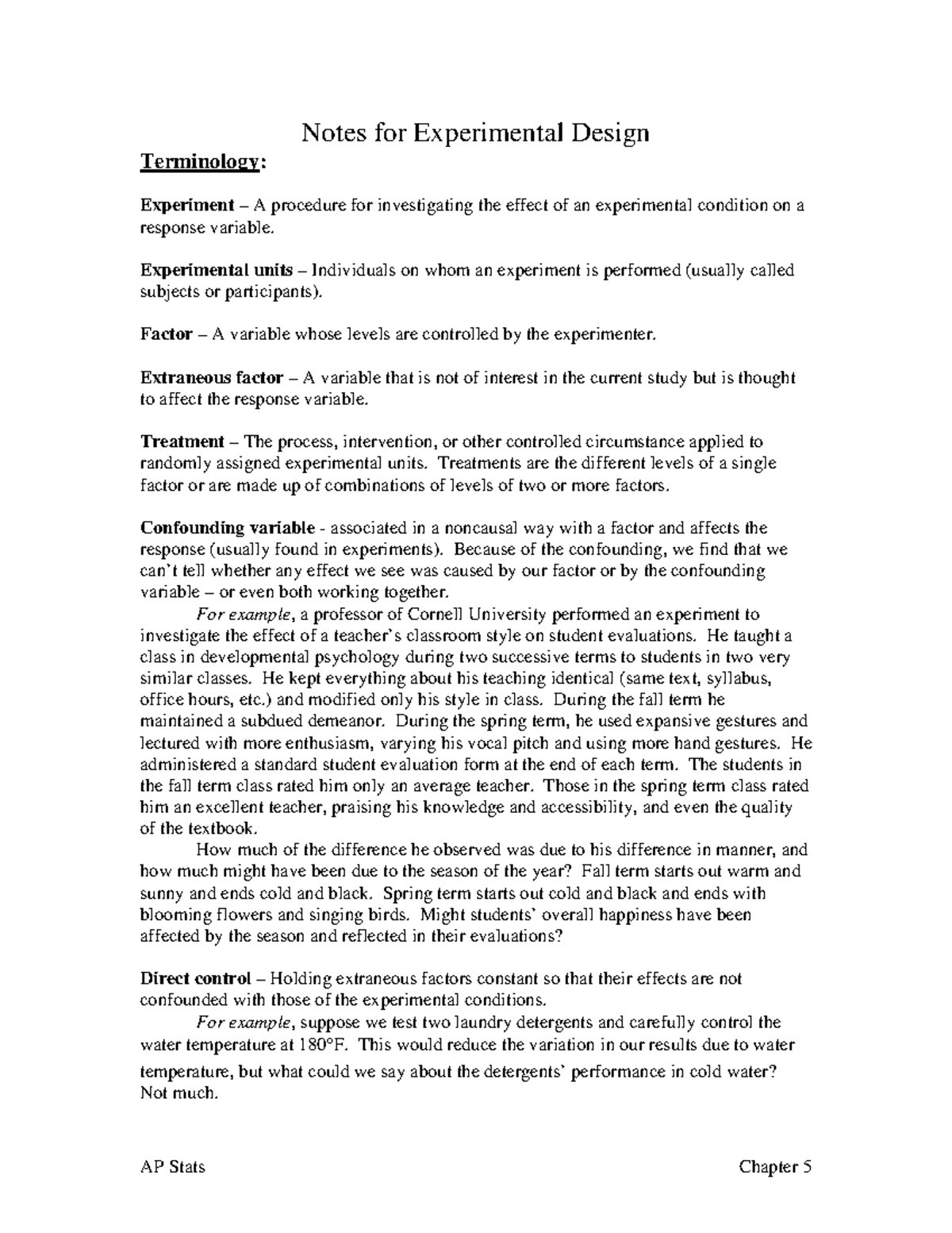 Notes for Experimental Design - Notes for Experimental Design ...