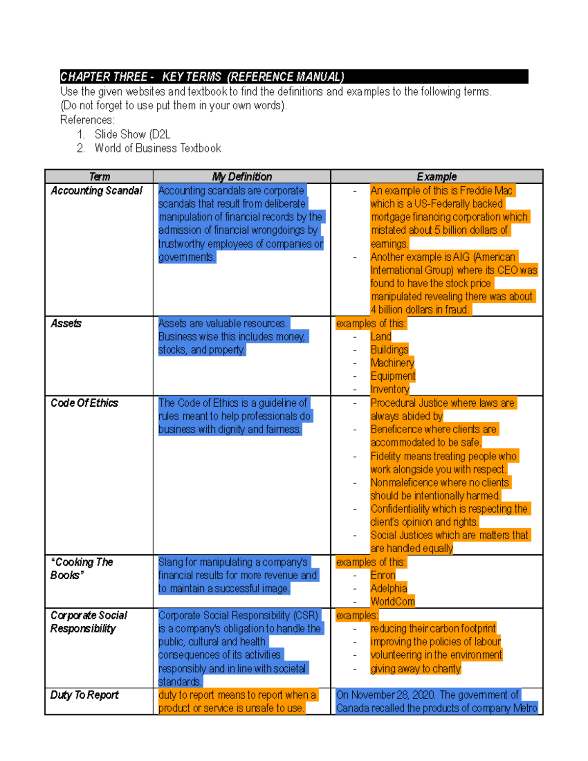 Chapter Three Questions - CHAPTER THREE - KEY TERMS (REFERENCE MANUAL ...