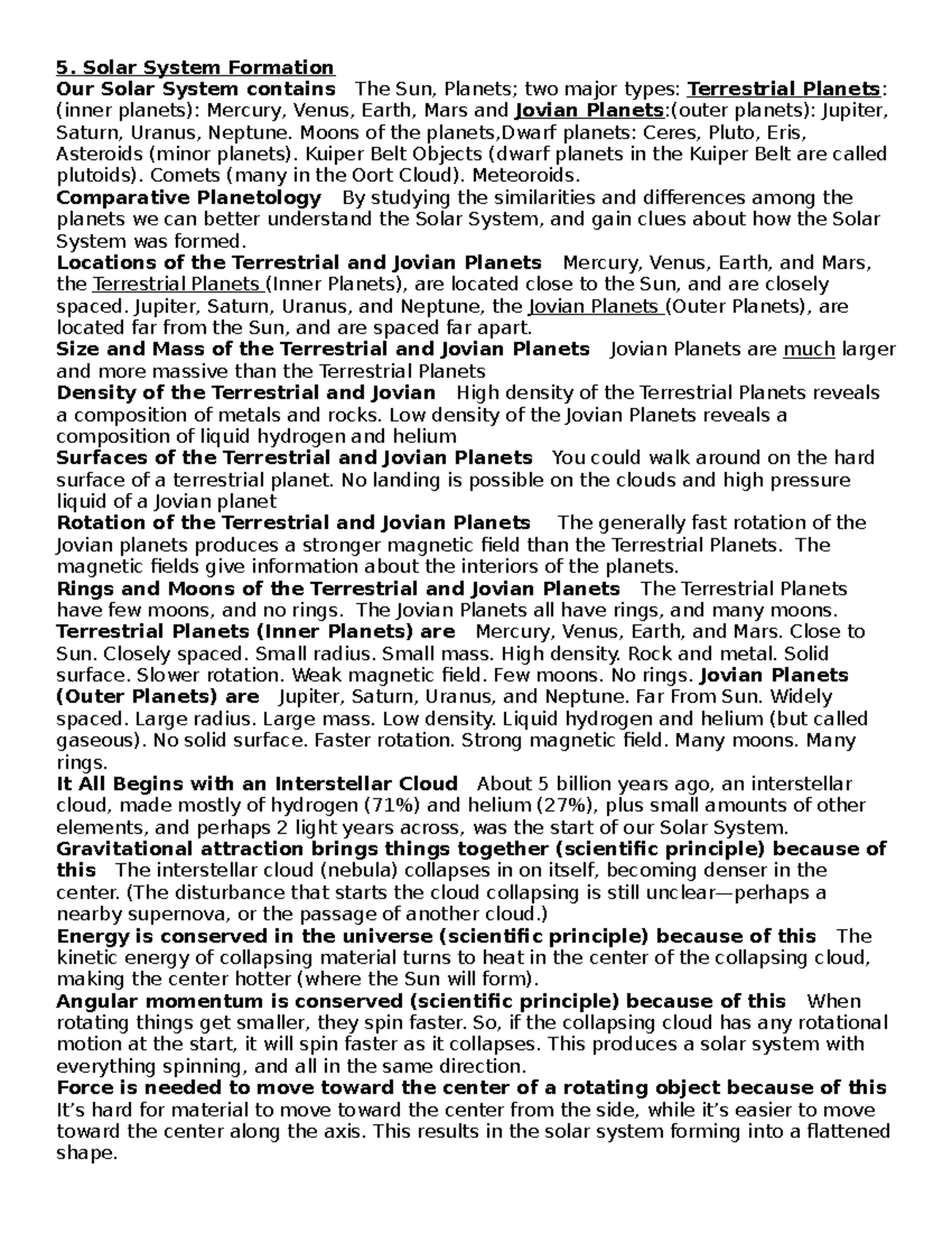 5. Solar System Formation Notes - 5. Solar System Formation Our Solar ...