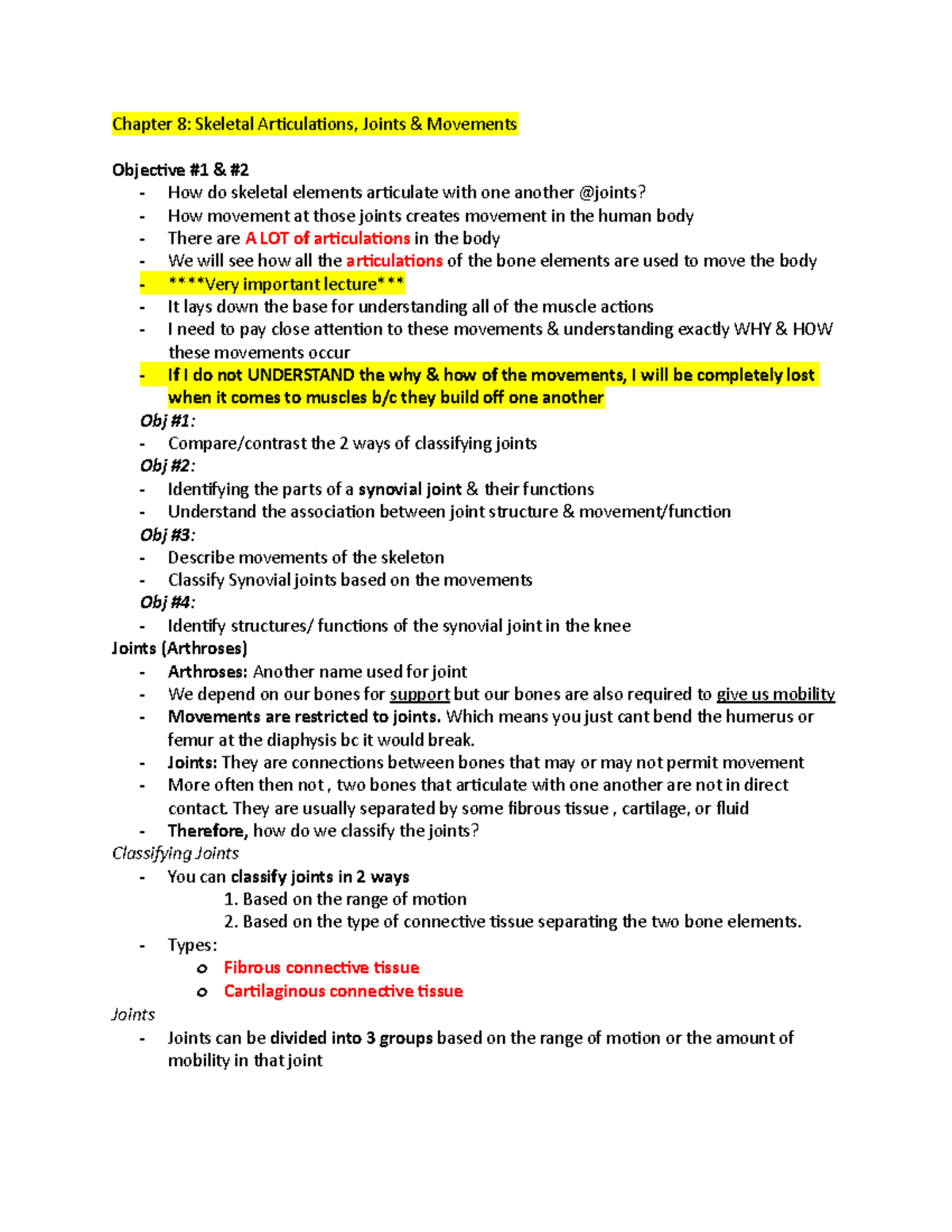 Chapter 8 - Dr Brinn - Chapter 8: Skeletal Articulations, Joints ...