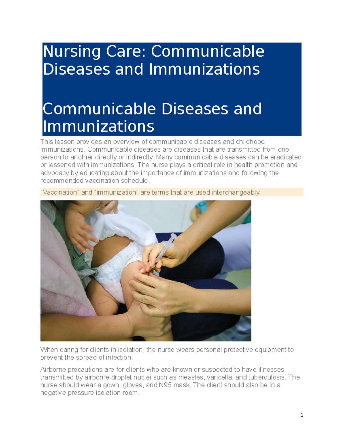 Nursing Care Communicable disease - Nursing Care: Communicable Diseases ...