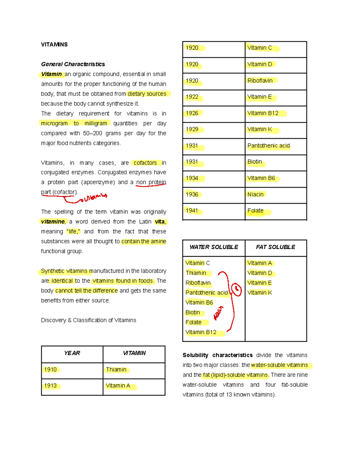 Biochem - VITAMINS General Characteristics Vitamin. an organic compound ...