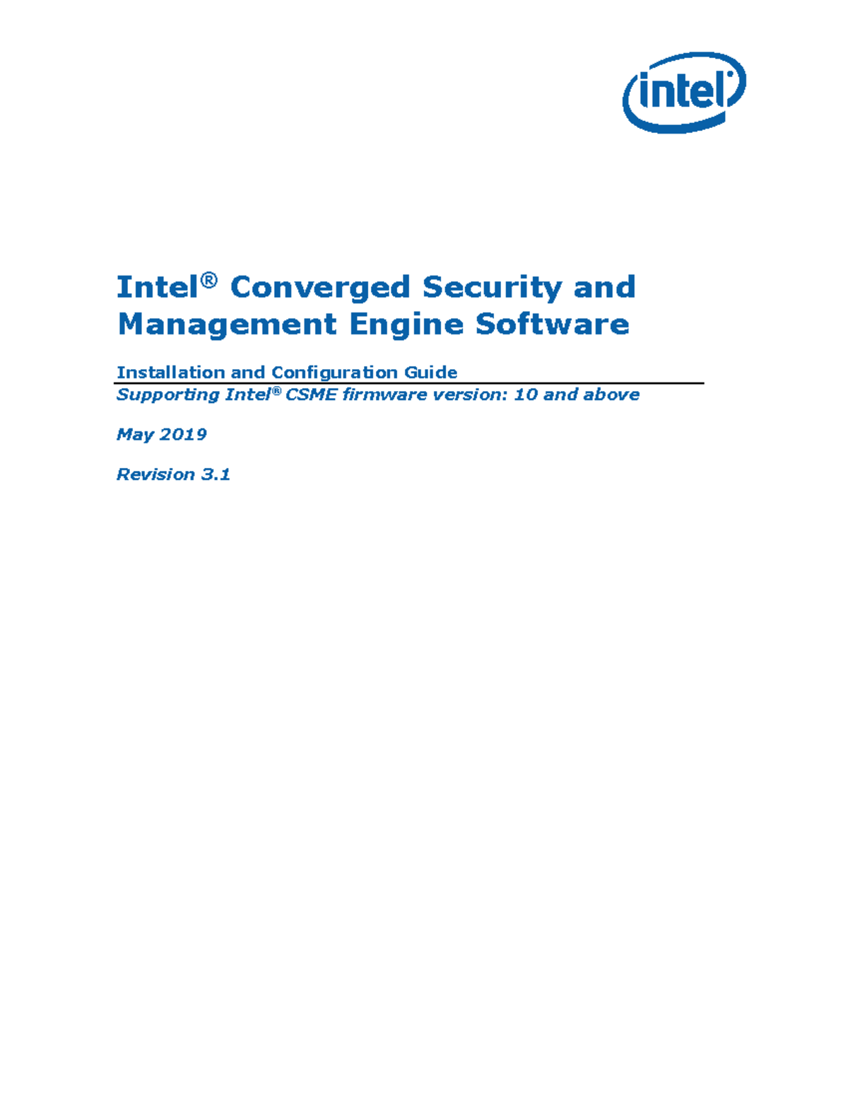 Intel(R) ME SW Installation Guide - Intel ® Converged Security and ...