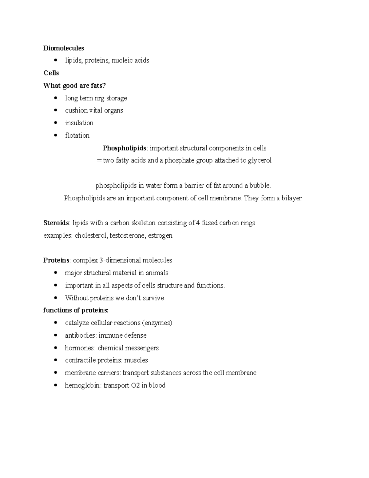 Biology notes first week - Biomolecules lipids, proteins, nucleic acids ...