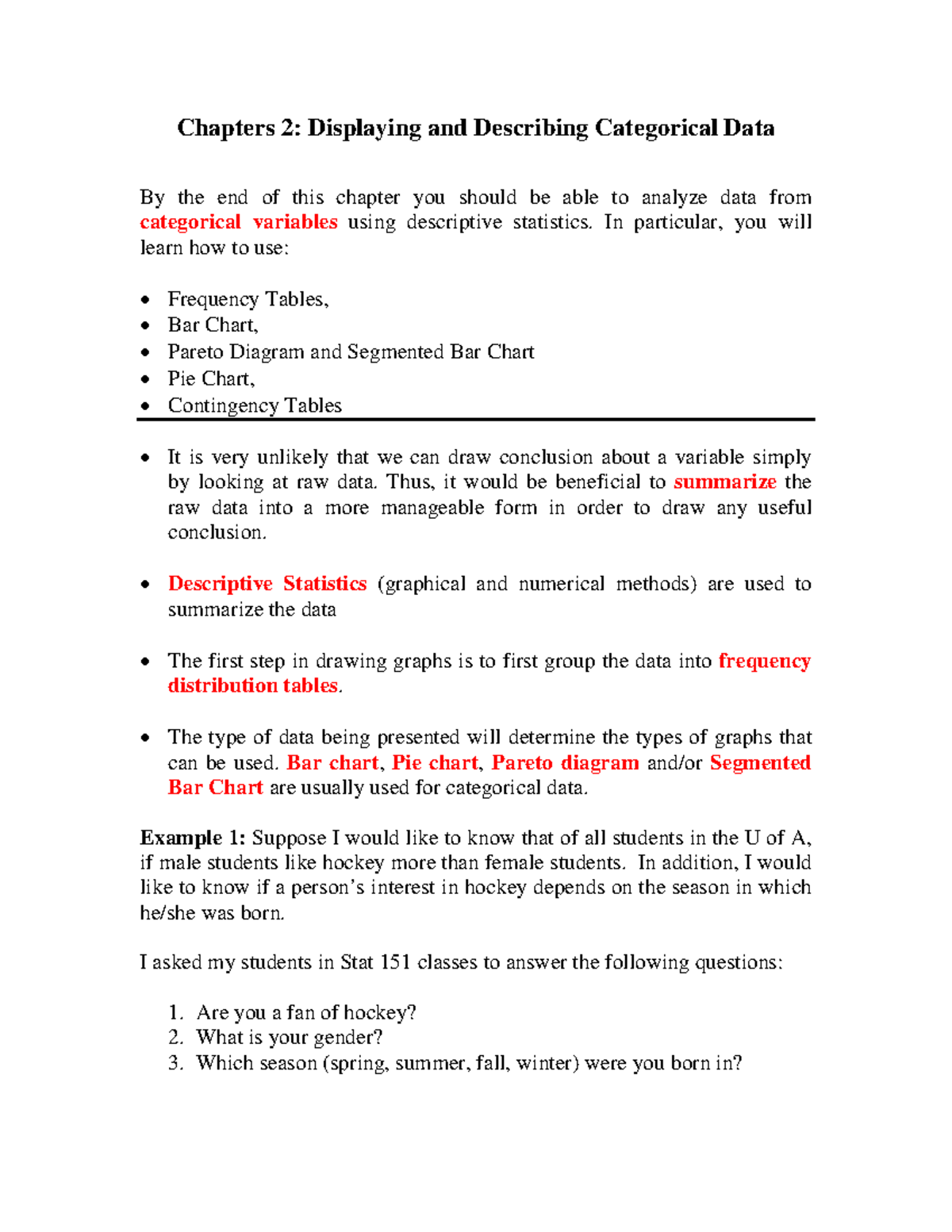 #2 Stat151- Chapter 2 - Notes - Chapters 2: Displaying and Describing ...