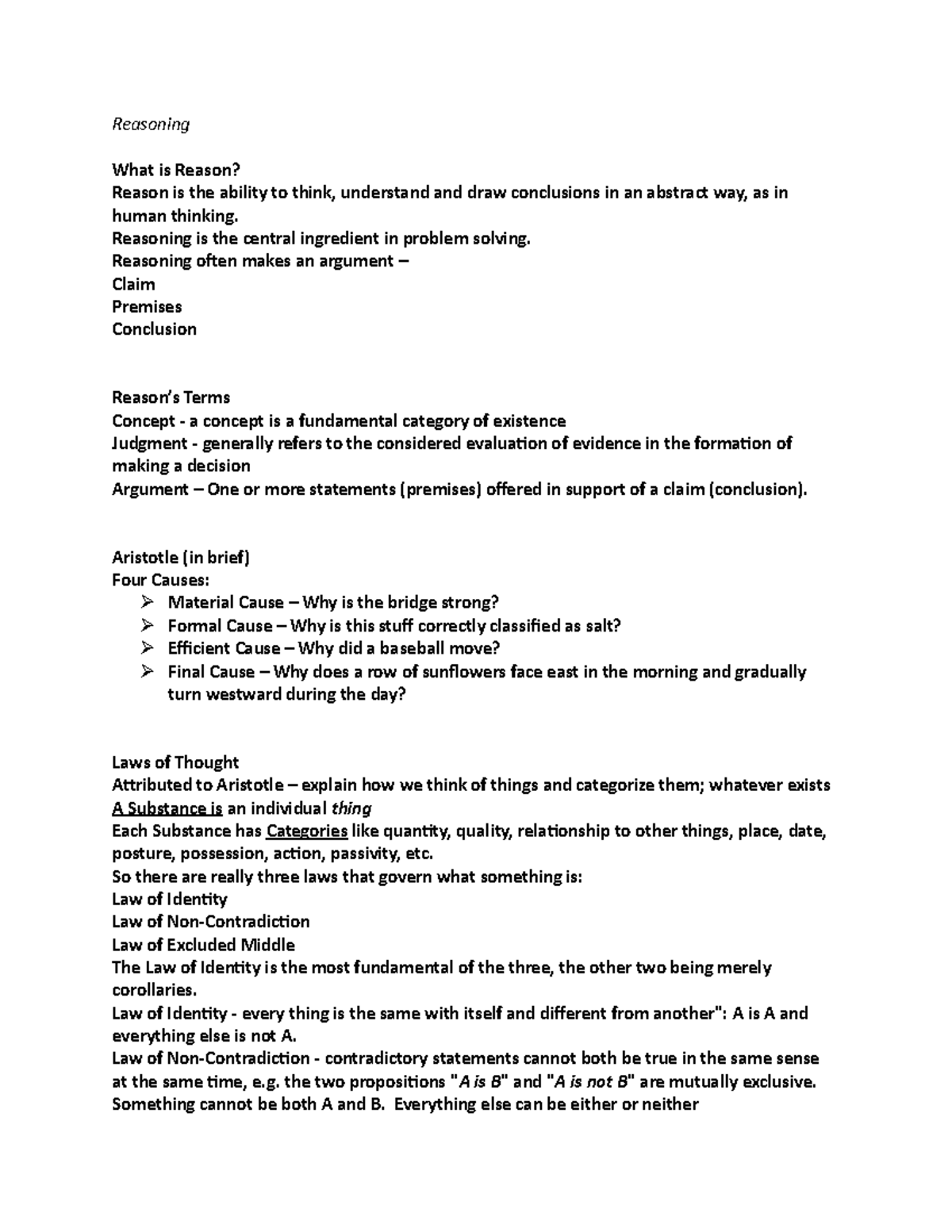 Reasoning notes - Reasoning What is Reason? Reason is the ability to ...