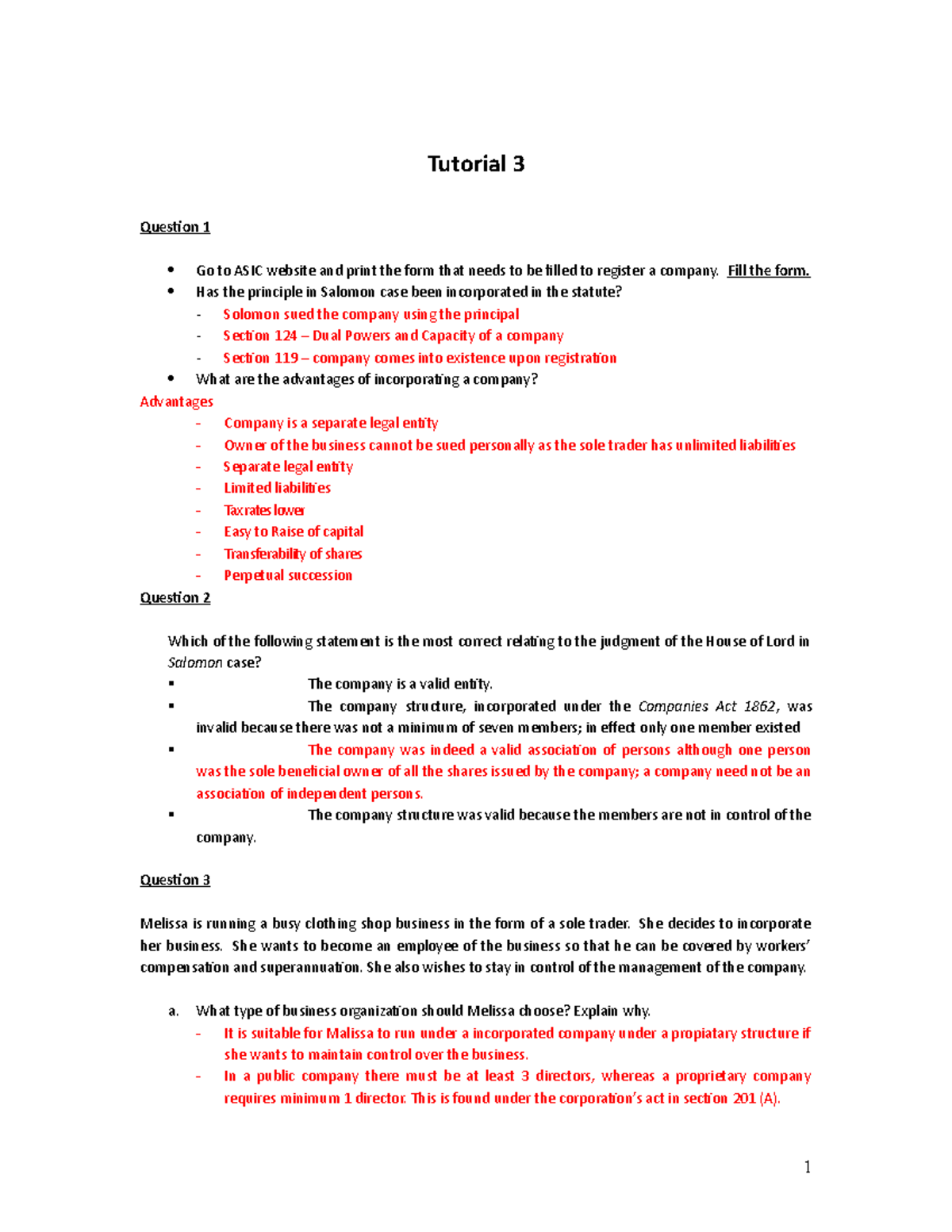 Notes for final exam 2019 - Tutorial 3 Question 1 Go to ASIC website ...