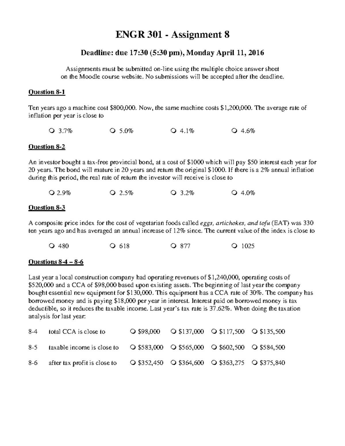Assignment 8 - 2013 - ENGR 301 - Assignment 8 Deadline: due 17:30 (5:30 pm), Monday April 11 ...