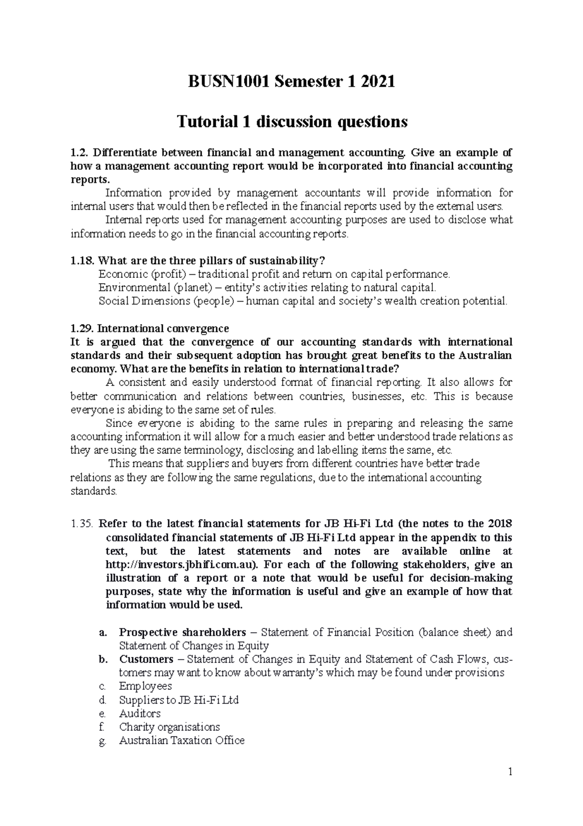Tut 1 Discussion Questions without answers - BUSN1001 Semester 1 2021 ...