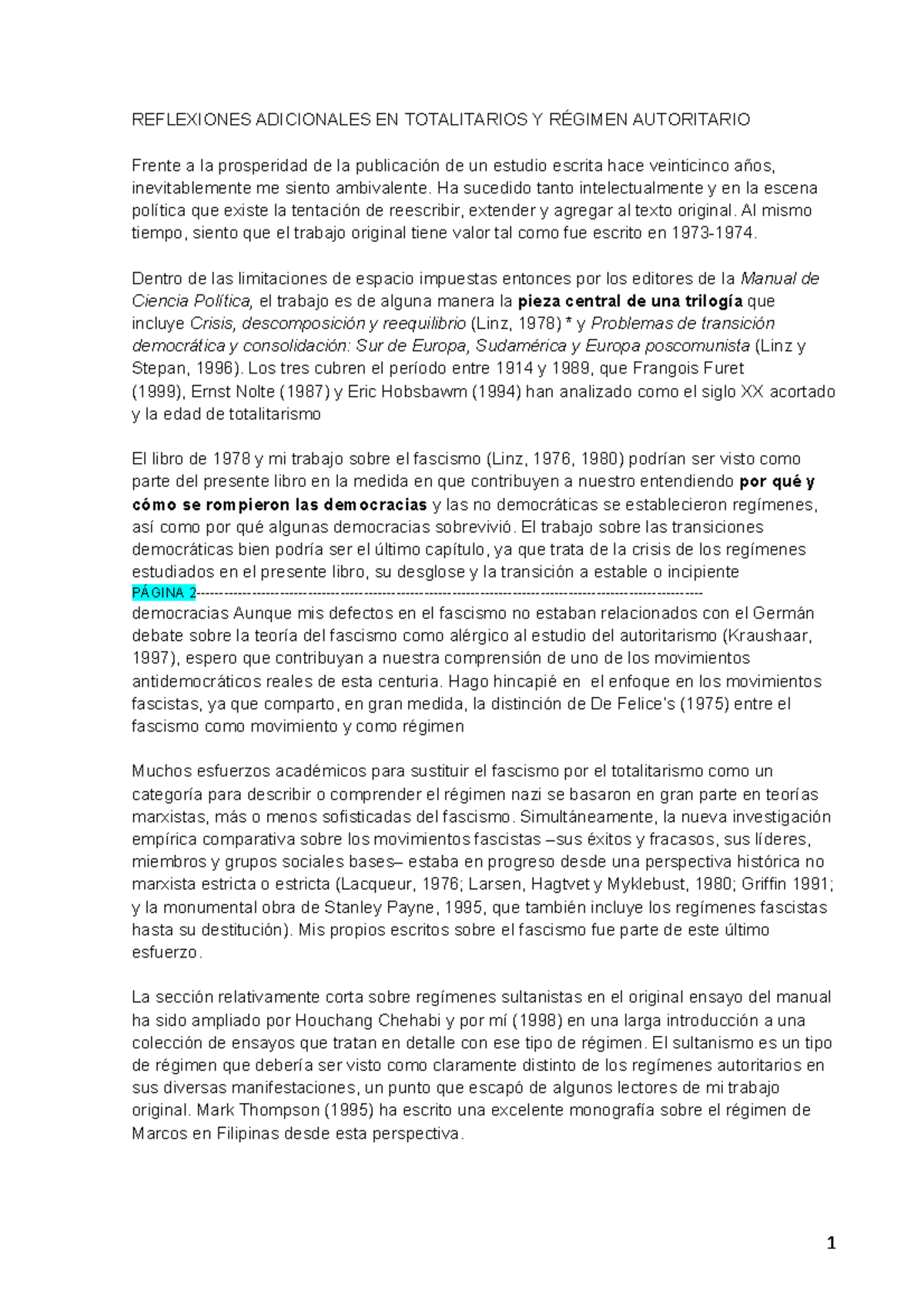 Traducción j. linz regímenes autoritarios y totalitarios - REFLEXIONES ...