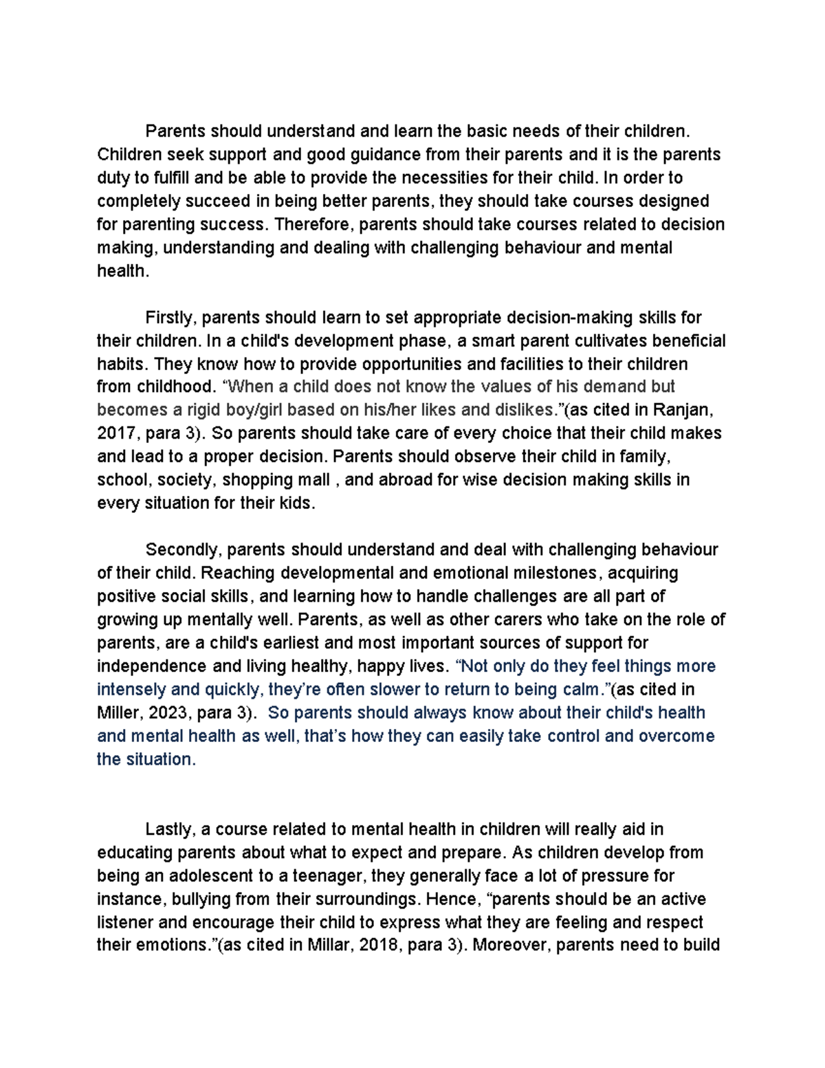 Persausive Essay - Parents should understand and learn the basic needs ...