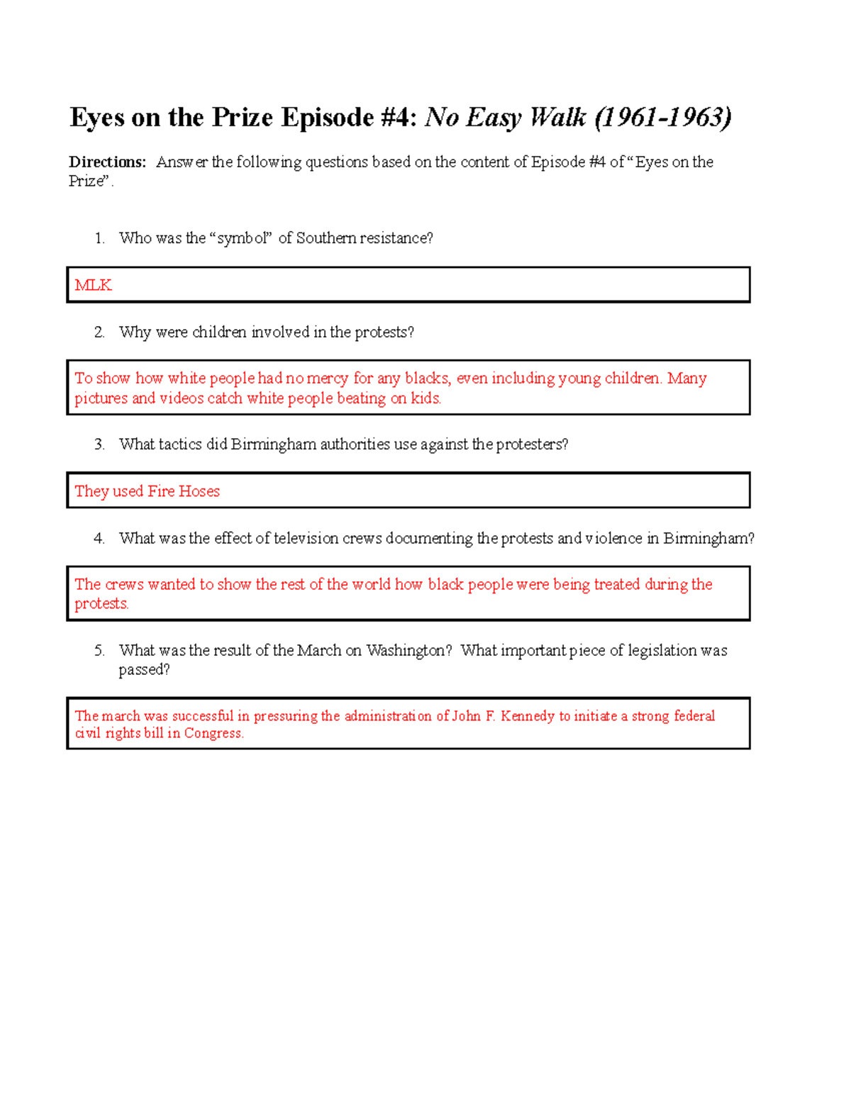 Copy of Eyes on the Prize Episode 4 No Easy Walk (1961-1963)- NG - Eyes ...