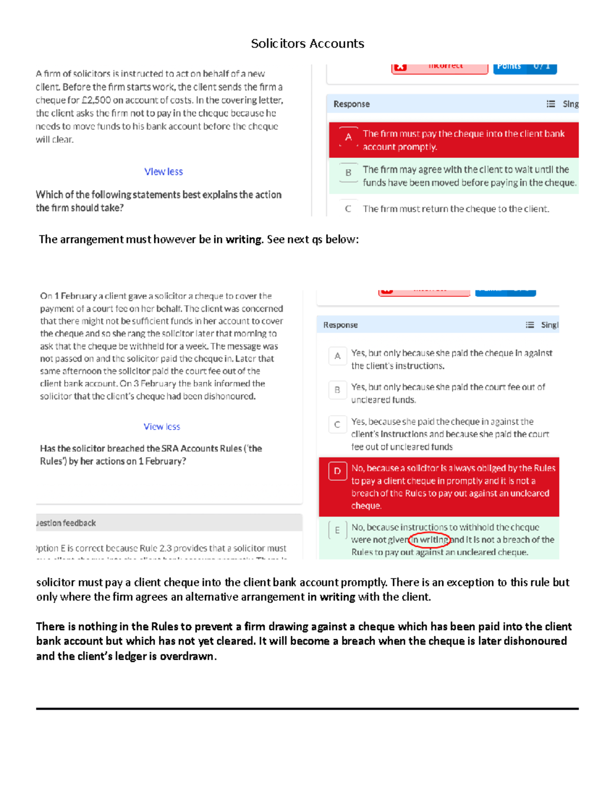 Solicitors Accounts - See next qs below: solicitor must pay a client ...