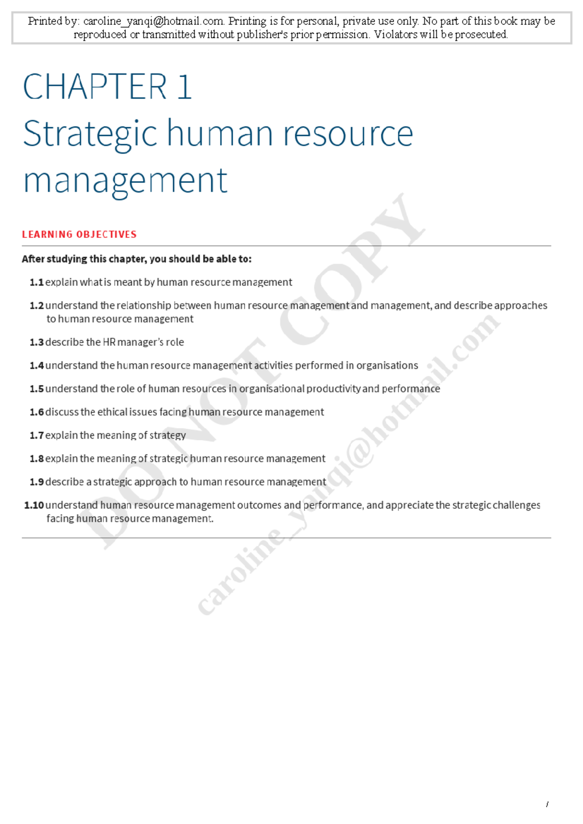 Chapter 1 Strategic Human Resource Management 1 - reproduced or ...