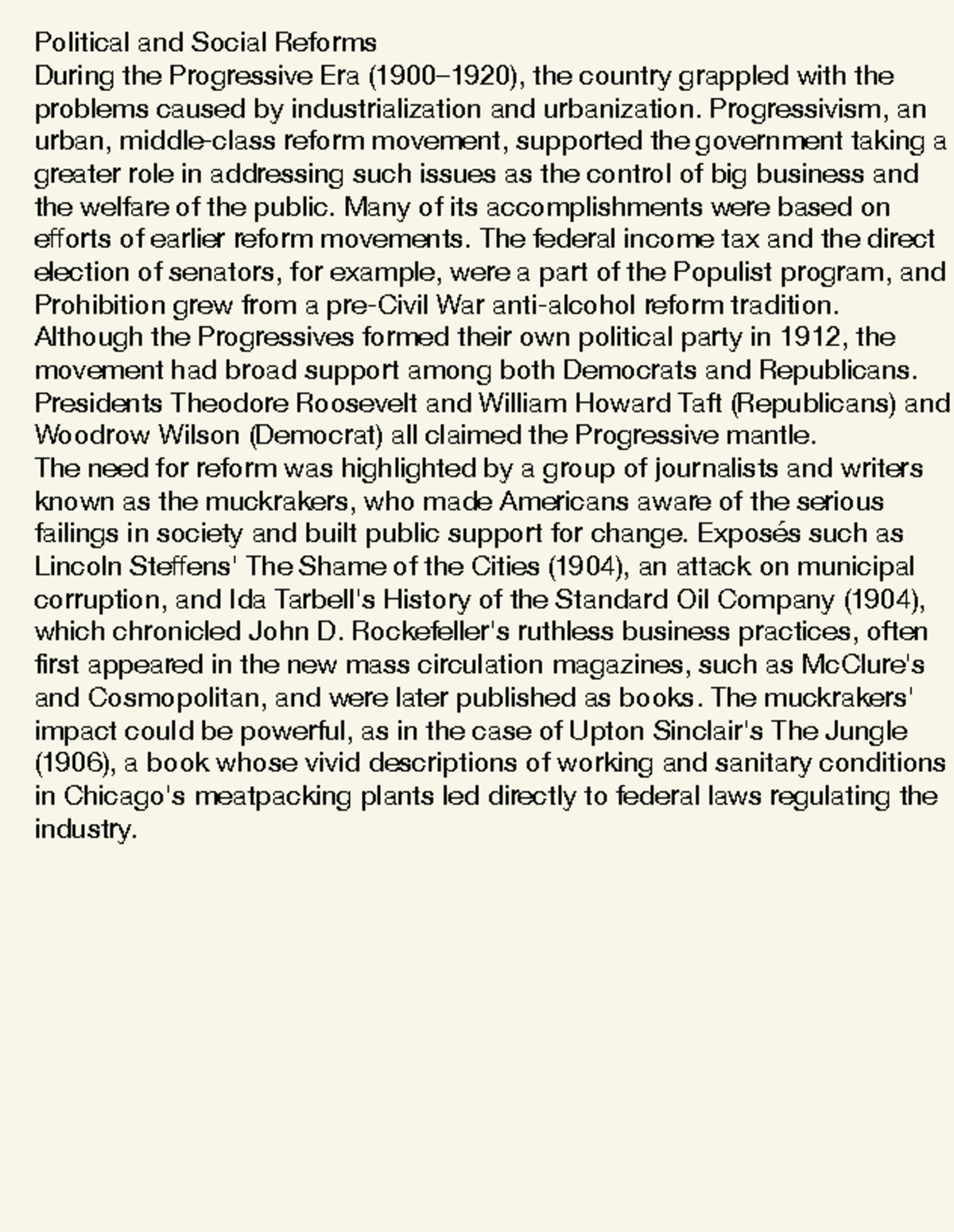 Civil war notes - Political and Social Reforms During the Progressive ...