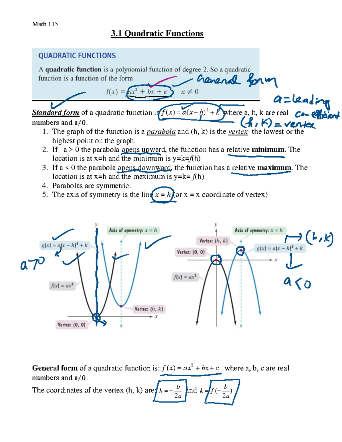 3.1 Quadratic Functions and Models pdf - Math 115 3 Quadratic Functions ...