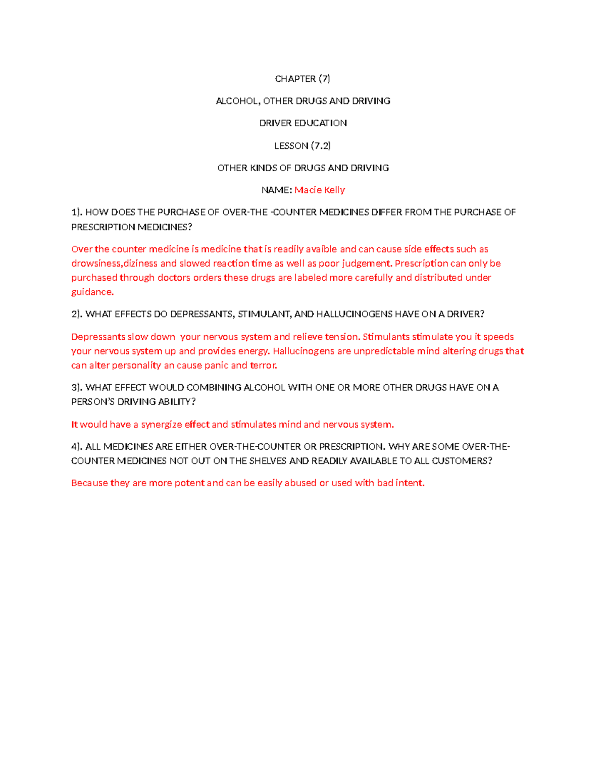 Copy of Chapter (7) Lesson (7.2) Review Questions - CHAPTER (7) ALCOHOL ...