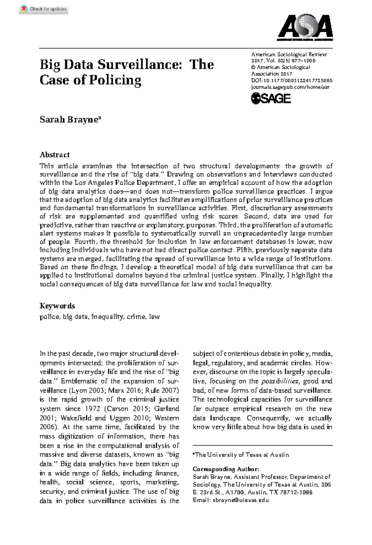 Big Data Surveillance- The Case of Policing - doi/10.1177/ American ...