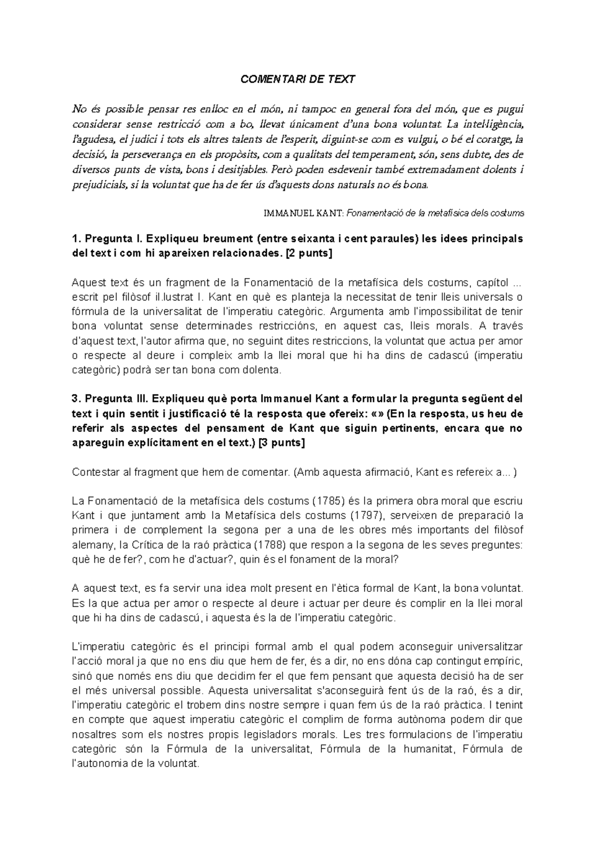 Comentari de text kant - Documents de Google - COMENTARI DE TEXT No és possible pensar res ...