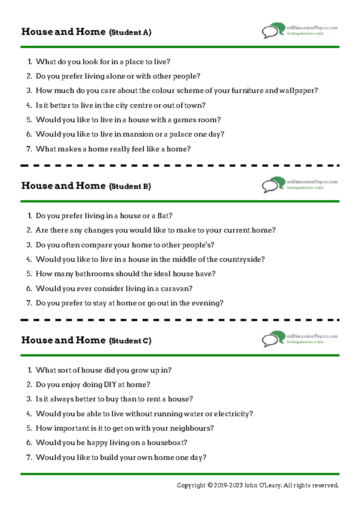 House And Home 7 - House and Home (Student A) What do you look for in a ...