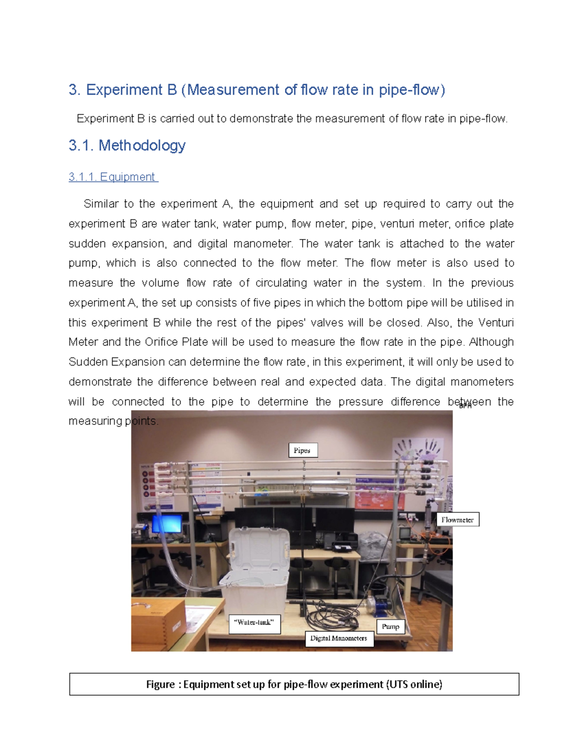 Fluid Mechanics Lab 1 - HD Lab Report - 3. Experiment B (Measurement of ...