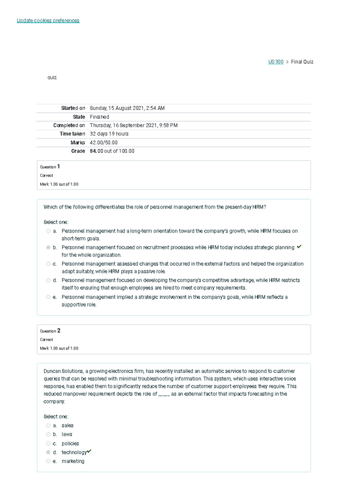 Human Resource Management - Update cookies preferences UG300 Final Quiz ...