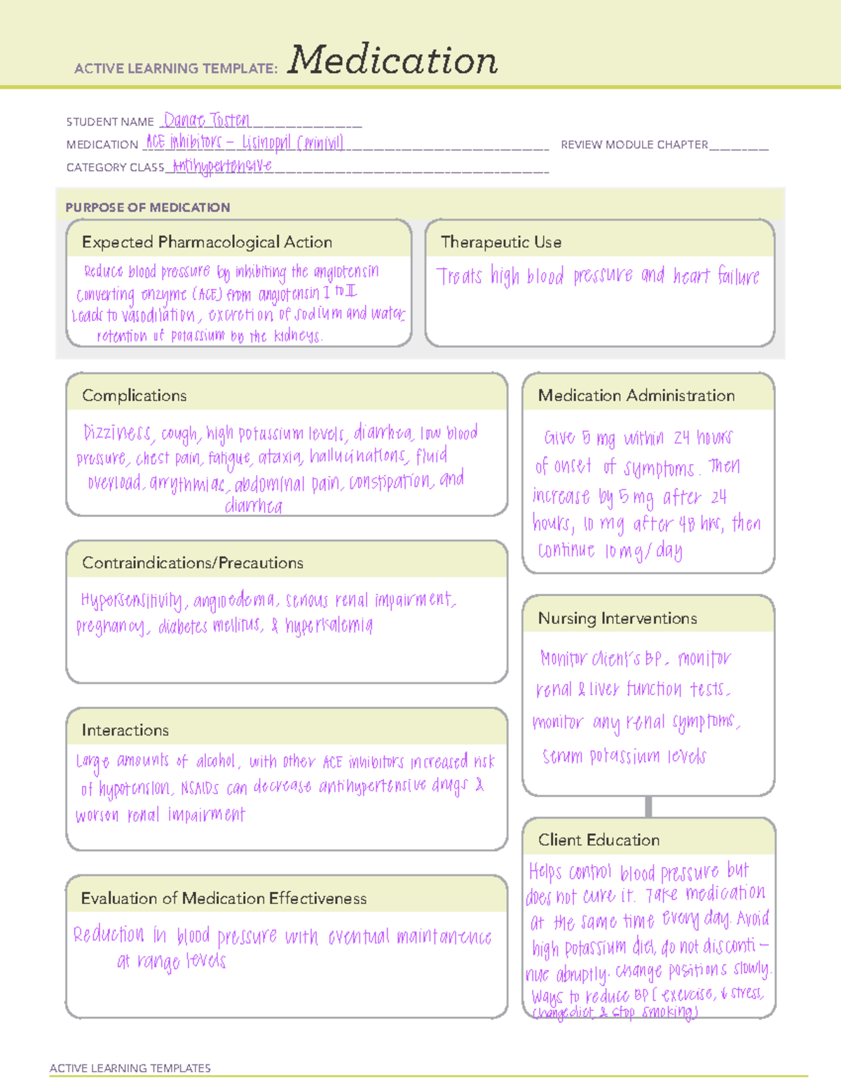 ATI- Template ACE - ACTIVE LEARNING TEMPLATES Medication STUDENT NAME ...