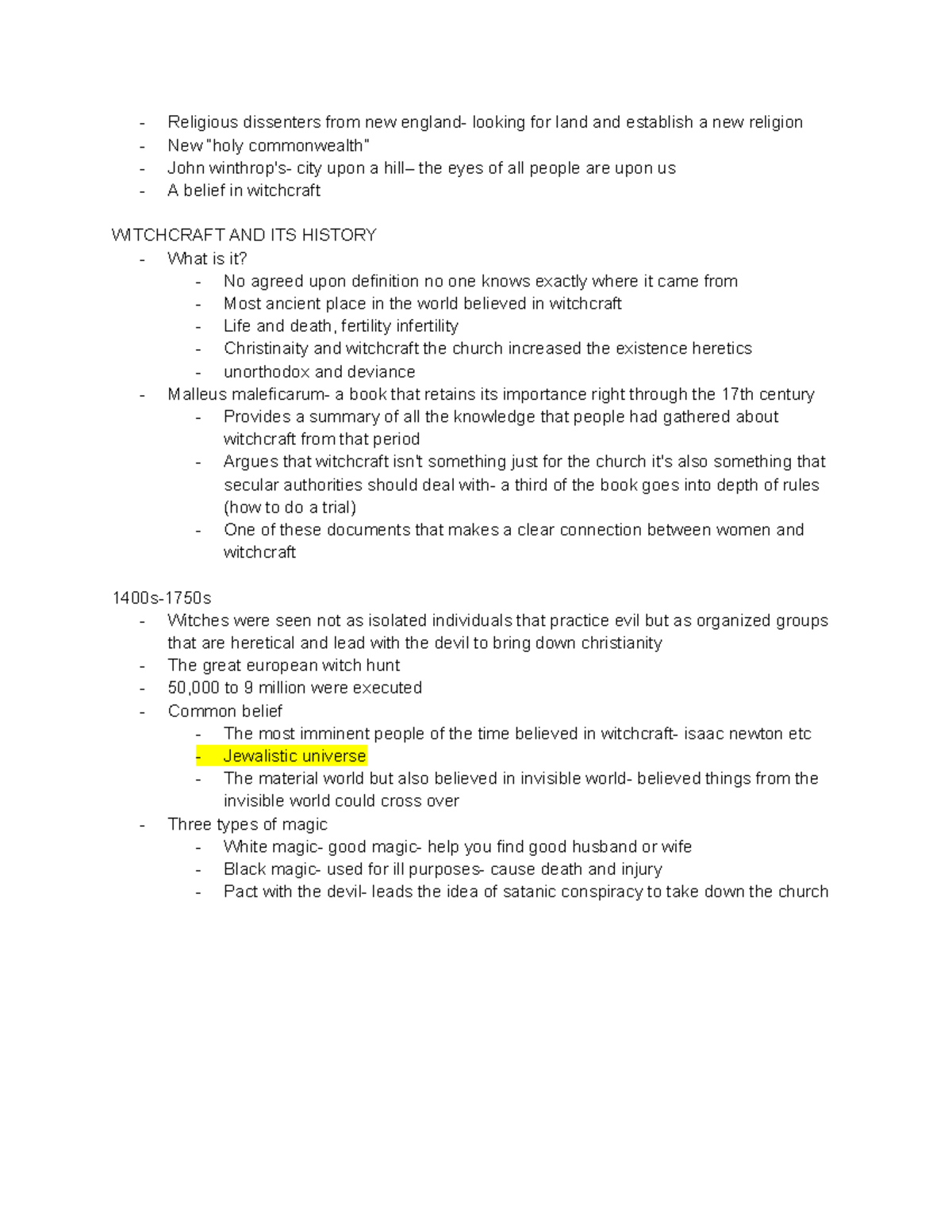 History Notes-Salem Witch Trials - Religious dissenters from new ...