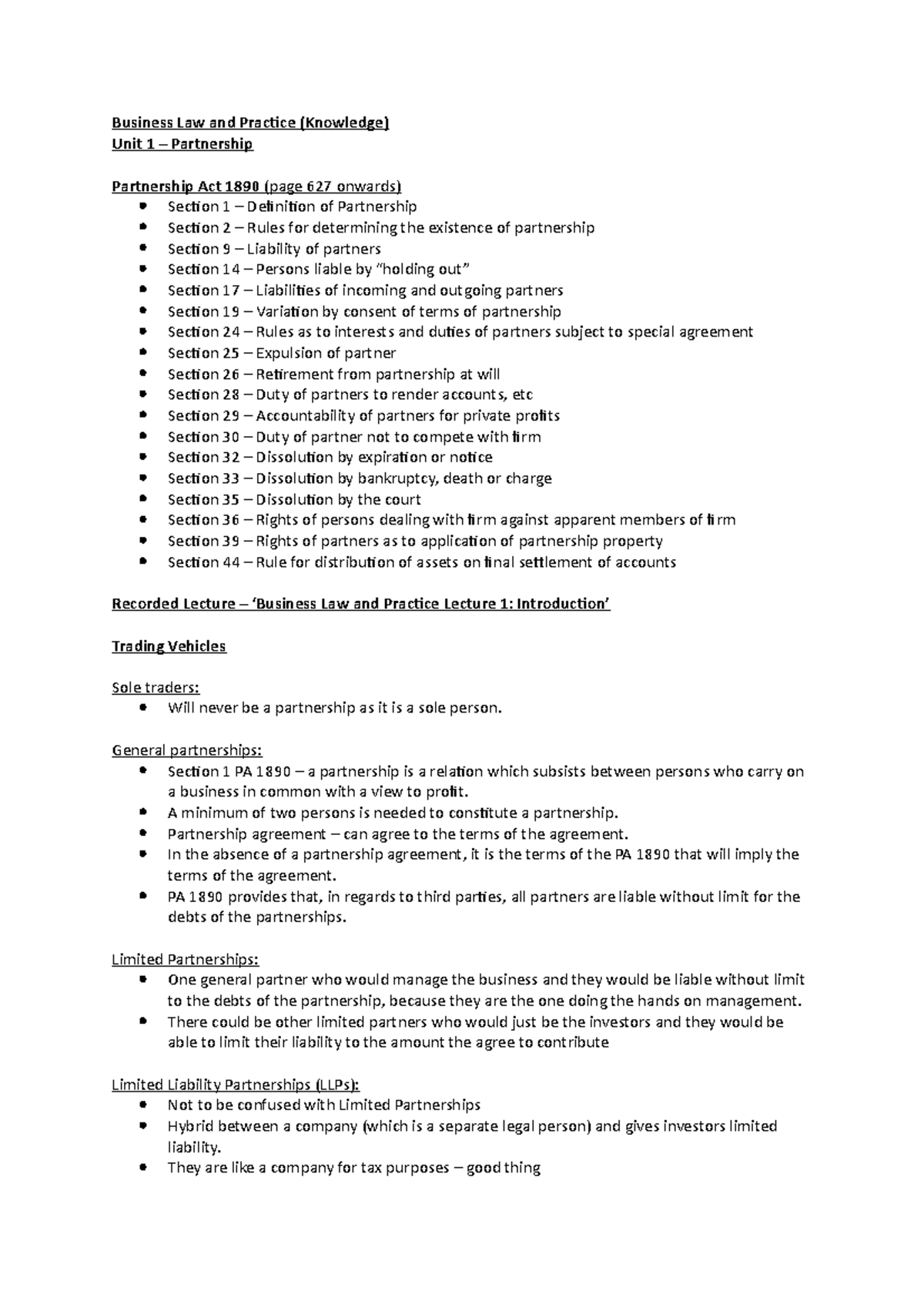 Unit 1 BLP - Unit Workshop 1 - Business Law and Practice (Knowledge ...